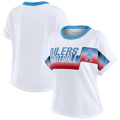 Women's WEAR by Erin Andrews White Houston Oilers Cropped Center Stripe ...