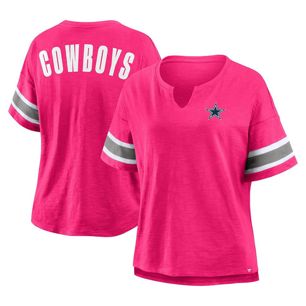 Women's Fanatics Pink Dallas Cowboys Redzone Bling Stripe Sleeve Notch ...