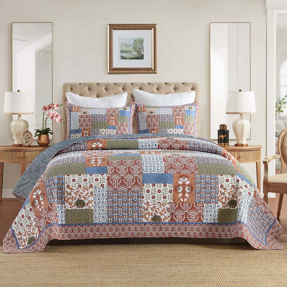 MarCielo 3-Pieces Floral Patchwork Pattern Quilt Bedspread Set
