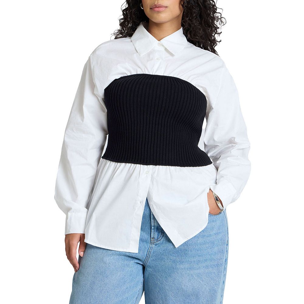 ELOQUII Women's Plus Size Sweater Tube Twofer Top