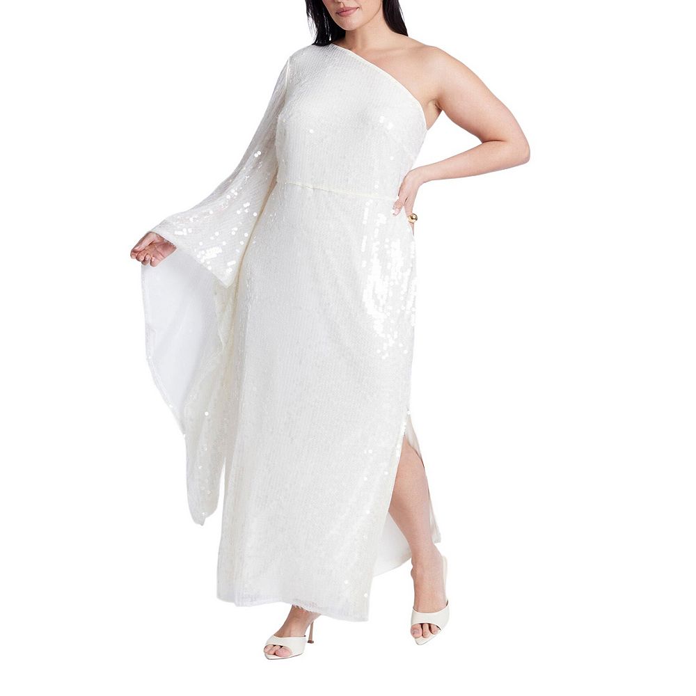 ELOQUII Women's Plus Size One Shoulder Dramatic Sleeve Sequin Dress