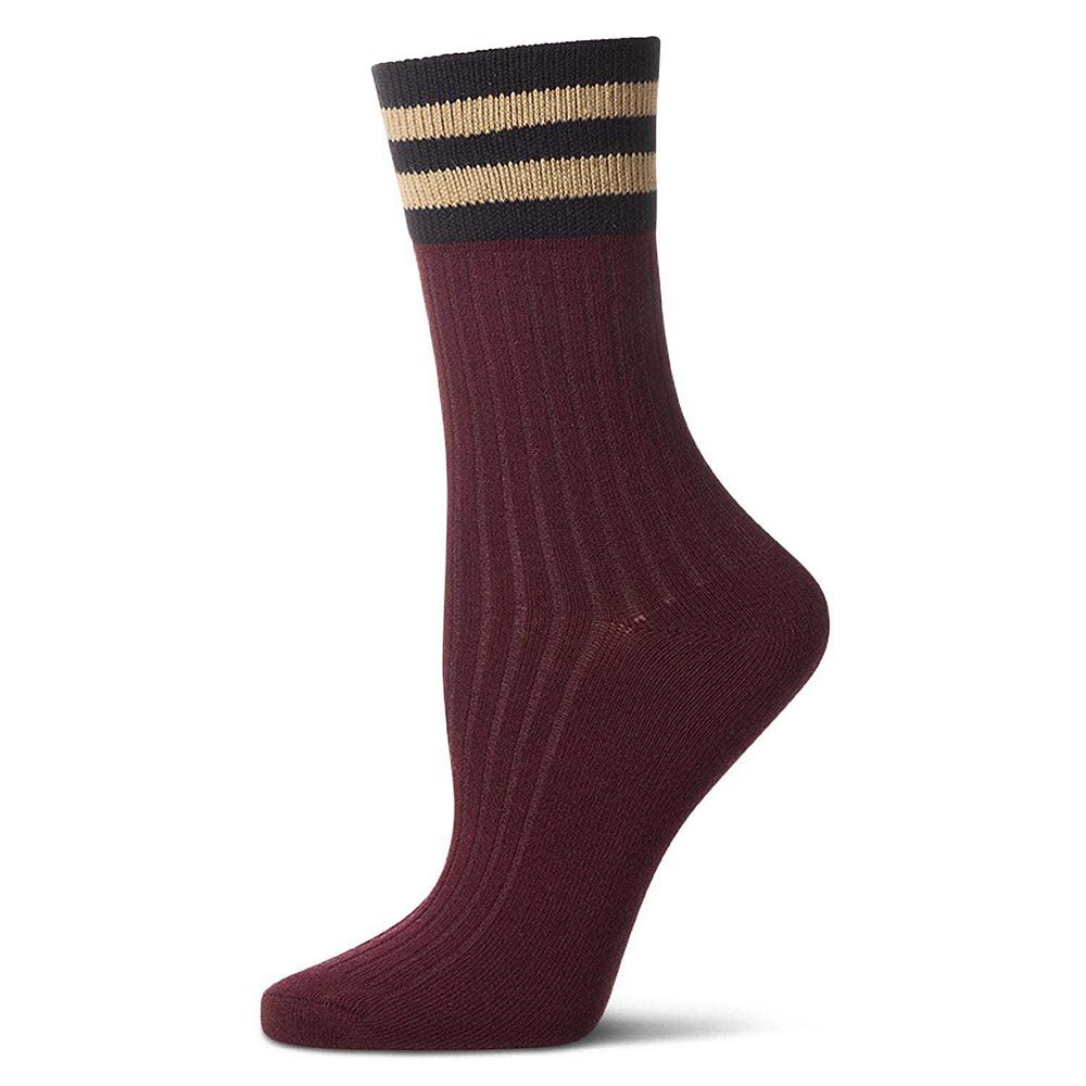 Women's Ribbed Cotton Rich Striped Cuff Crew Sock