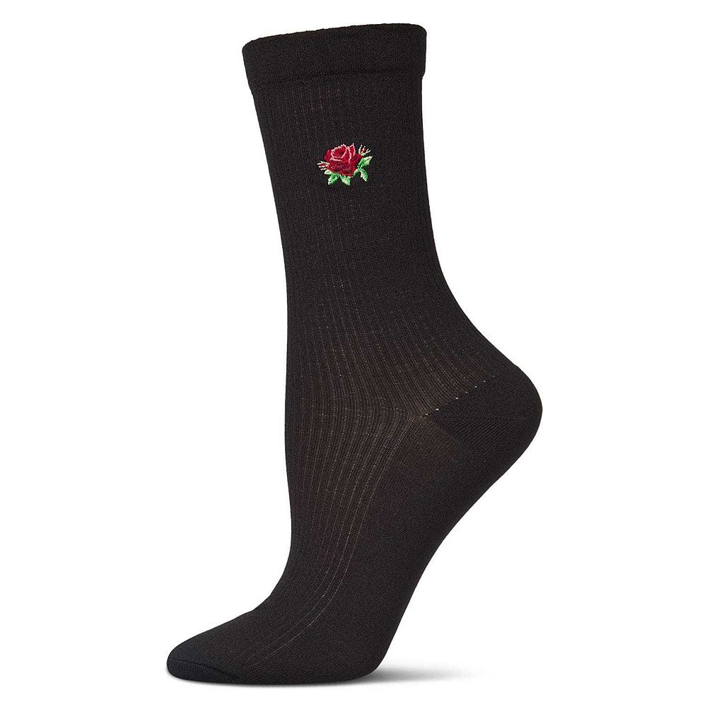Women's Rose Embroidered Crew Socks