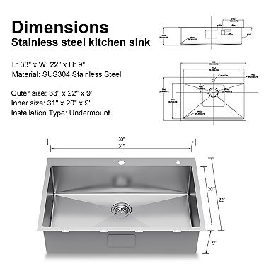 Stainless Steel Rectangular Vessel kitchen Sink
