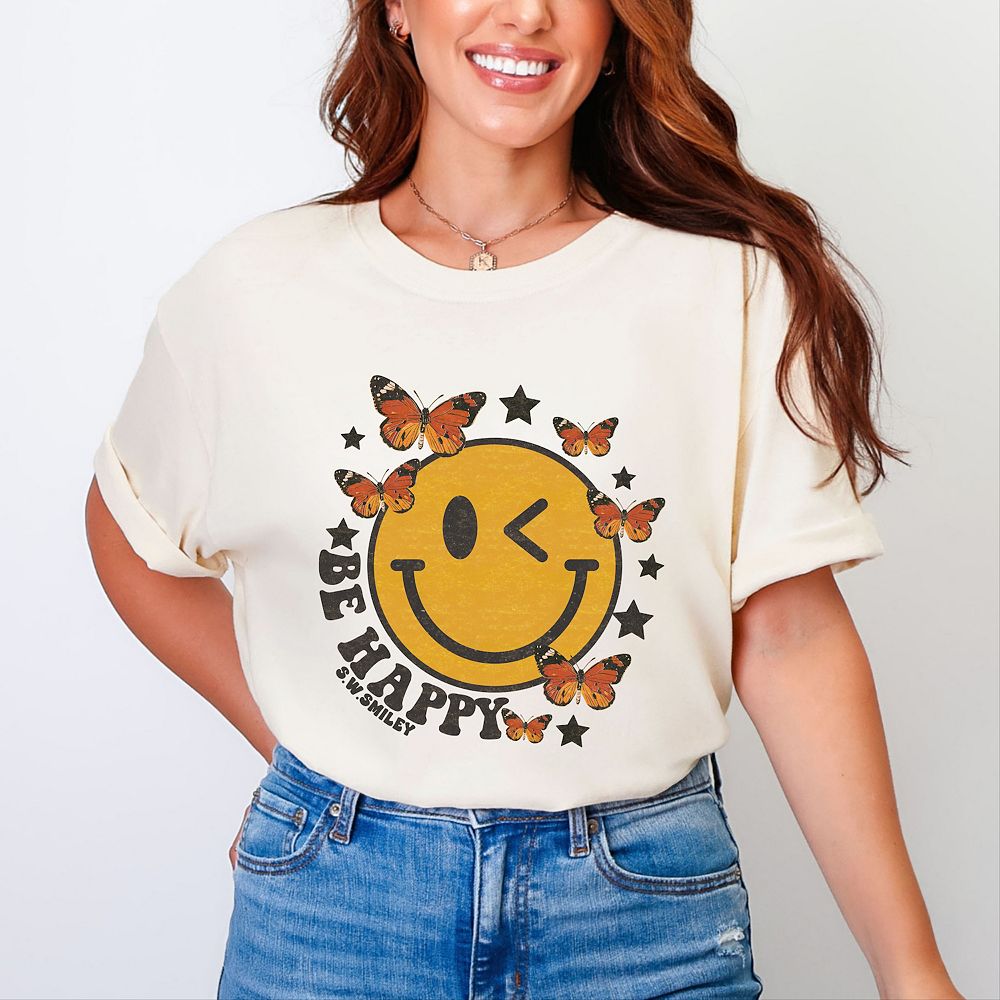 Simply Sage Market S.W.Smiley Be Happy Butterflies Garment Dyed Tee