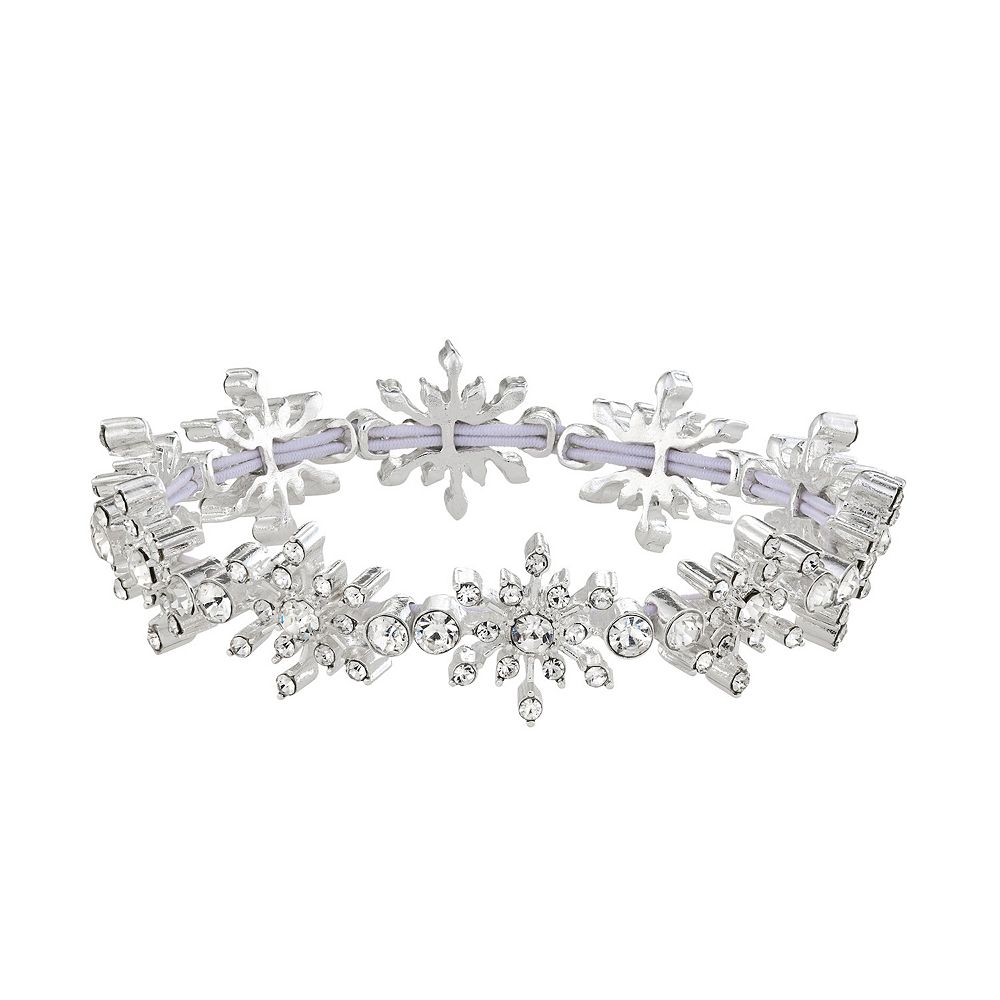 Napier Silver Tone Snowflake Stretch Bracelet with Simulated Crystal