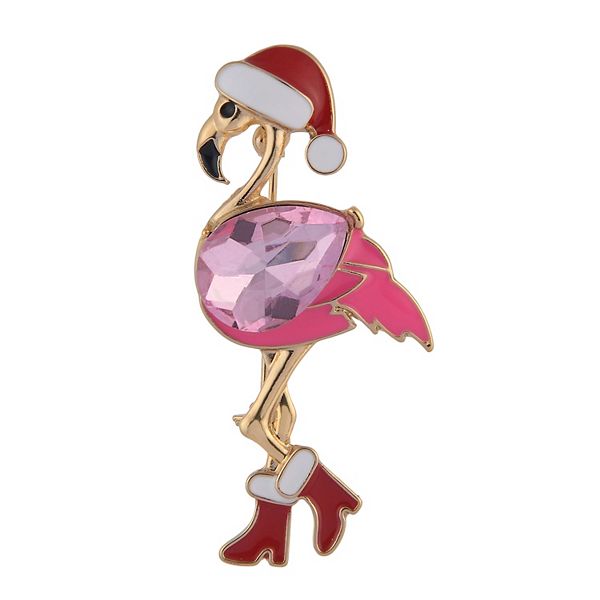 Gold Tone Santa Flamingo Pin