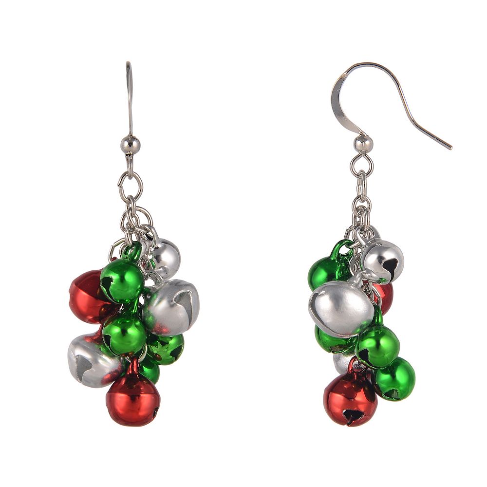 Silver Tone Jingle Bell Dangle Earrings