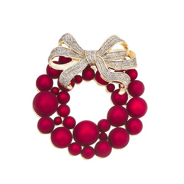 Napier Gold Tone Red Bubble Bow Pin