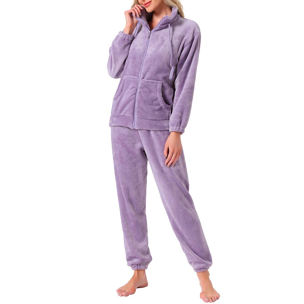 Women's Pajama Set Fleece Long Sleeve Fluffy Loose Plush Pants with ...