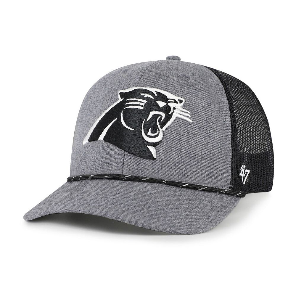 Men's '47 Heather Charcoal Carolina Panthers Carbon Rope Trucker ...