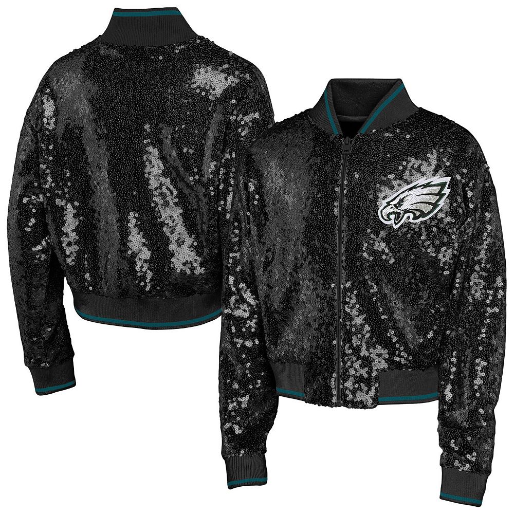 Philadelphia Eagles Outerstuff Female Youth NFL Girls Glam Squad Sequin Jacket - Black
