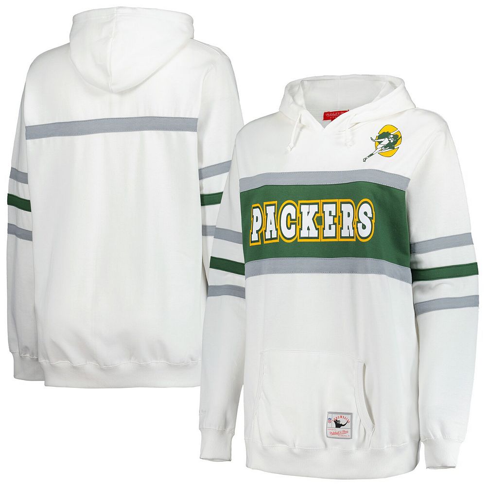 Women's Mitchell & Ness White Green Bay Packers Plus Size Head Coach Throwback Pullover Hoodie