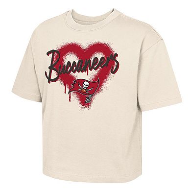 Girl's Youth Outerstuff Cream Tampa Bay Buccaneers Spray Heart Boxy T-Shirt