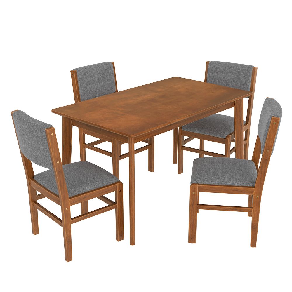 Merax 5-Piece Rectangle Wooden Dining Table Set, Mid Century Modern ...