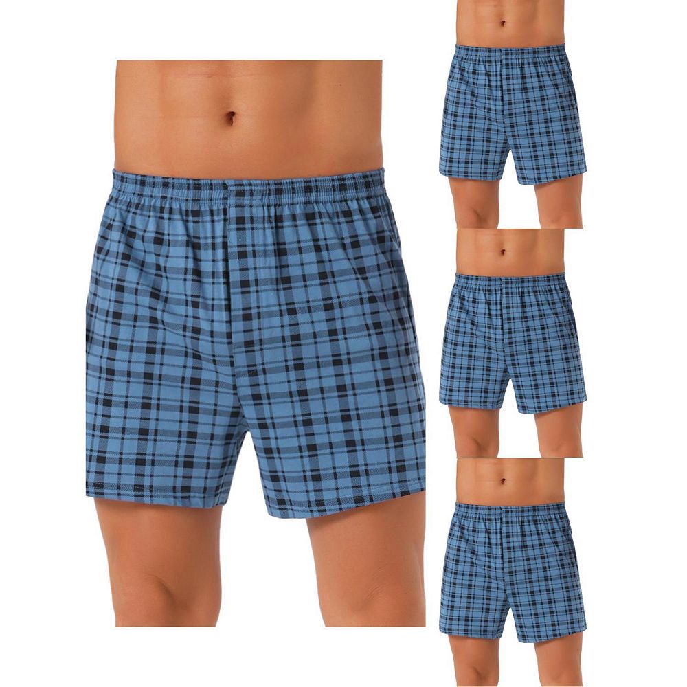 4Pcs Men's Casual Elastic Waistband Plaid Pattern Boxer Shorts Set