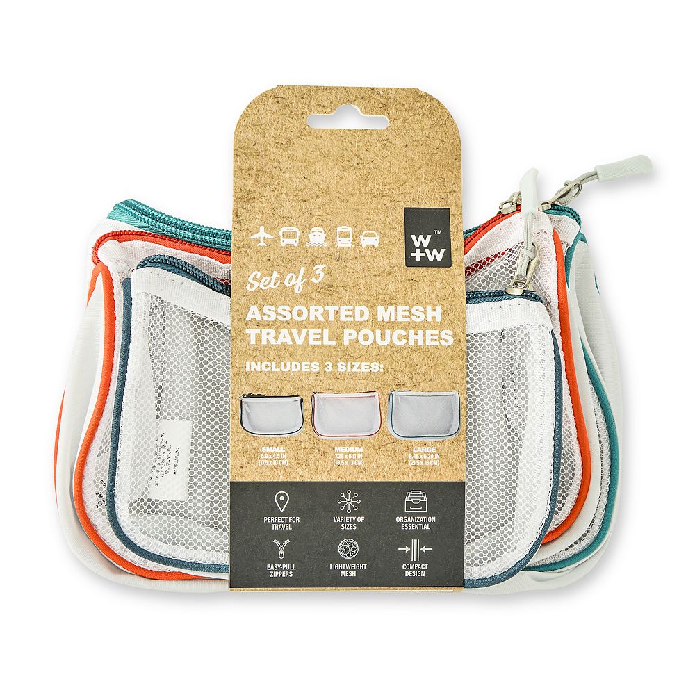 W+W 3-pk. Assorted Mesh Travel Pouches