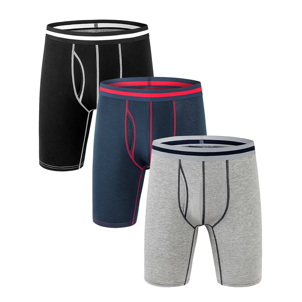 Men's Elastic Waistband Open Pouch Color Block Boxer Briefs 3 Packs