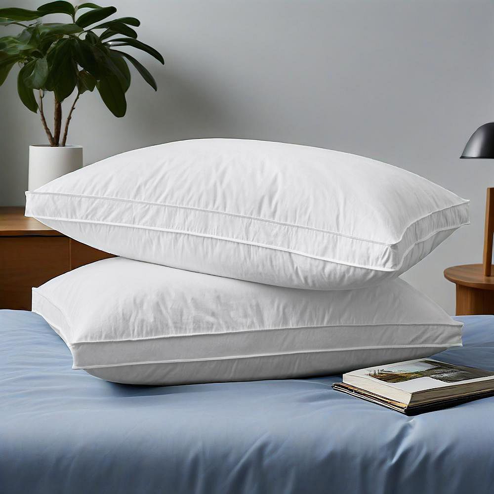 Unikome 2-Pack High Loft Goose Feather & Down Pillows Medium Support ...