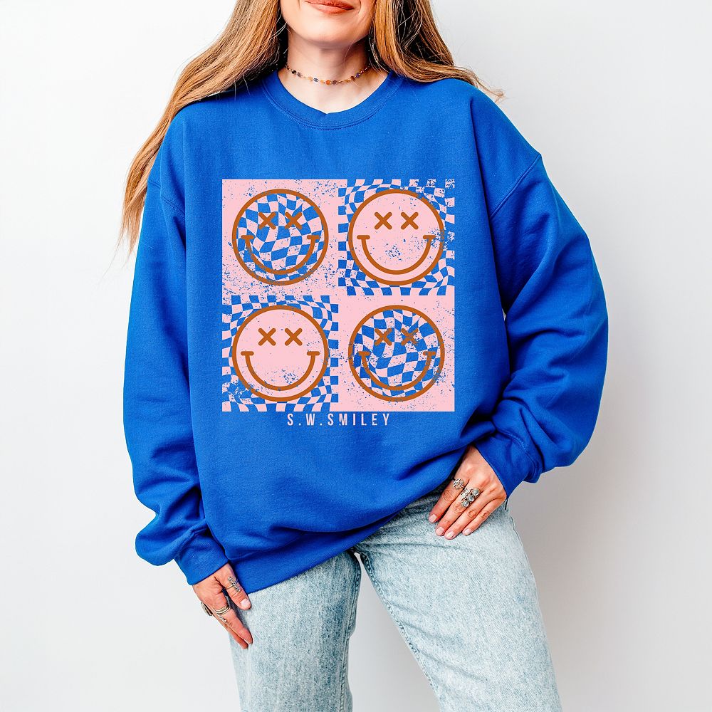 Simply Sage Market S.W.Smiley Pink Four Square Smiley Face Sweatshirt