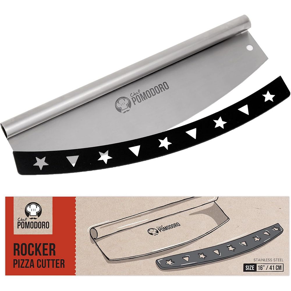 Chef Pomodoro 16in SS Pizza Rocker Knife Blade Cover