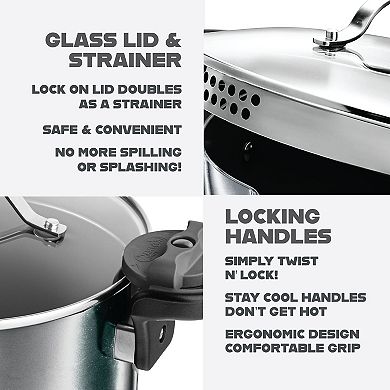 Gotham Steel Stainless Steel Pasta Pot with Twist & Lock Handles