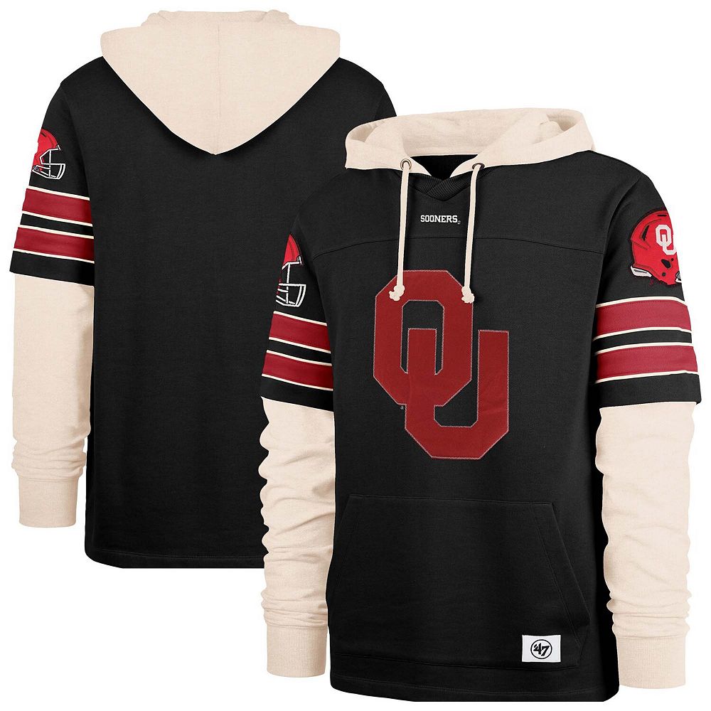 Men's '47 Black Oklahoma Sooners Split Zone Cornerback Lacer Pullover ...