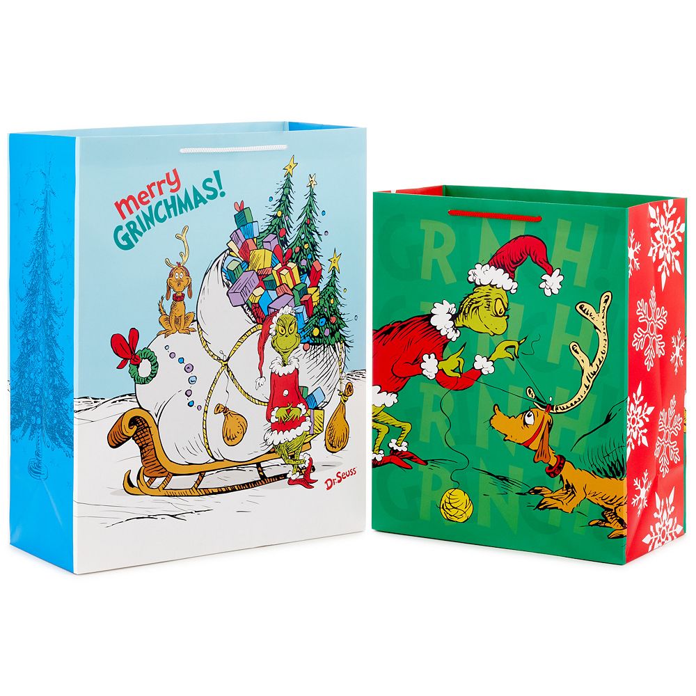 Hallmark 2-pc. Dr. Seuss Grinch Gift Bag Set with Max & Sleigh