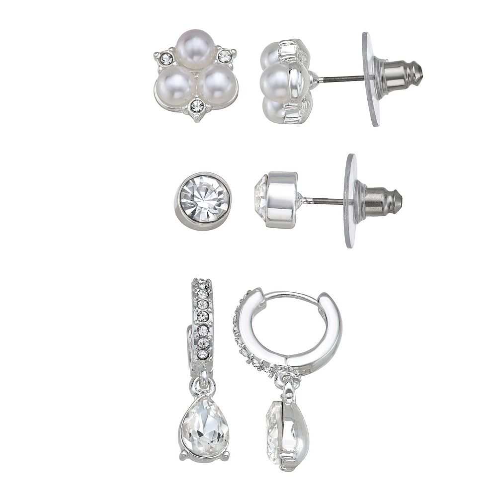 You're Invited 3-Pair Silver Tone Simulated Pearl Earring Set