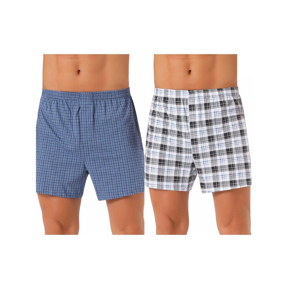 2 Pcs Men's Classic Elastic Waistband Plaid Pattern Boxer Shorts Set