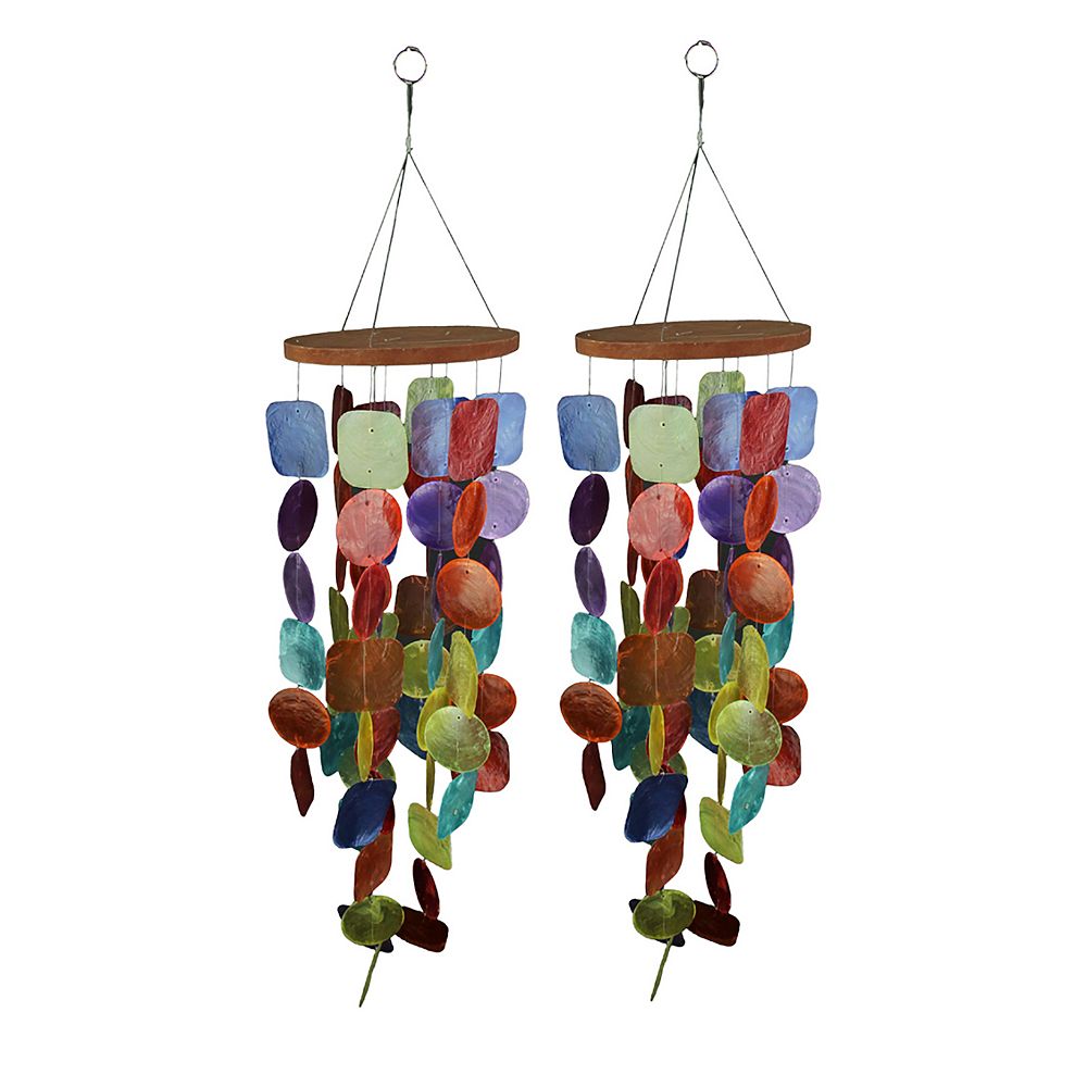 Set of Two 26 Inch Long Capiz Shell Hanging Wind Chimes