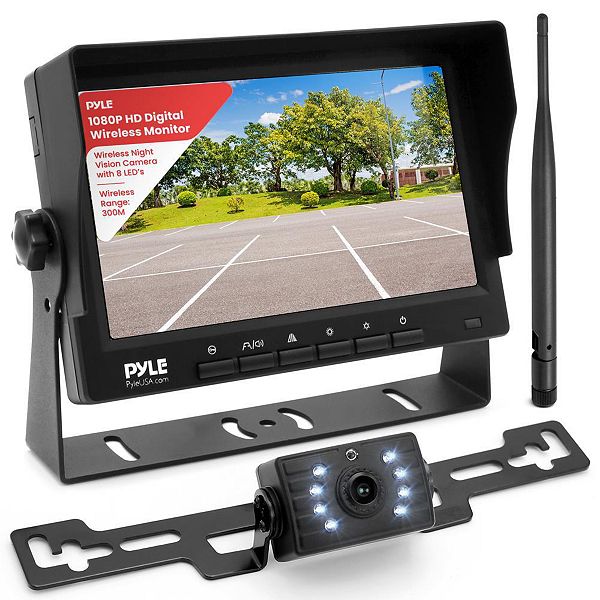 Pyle 7” 1080P HD Digital Wireless Monitor & Waterproof License Camera ...