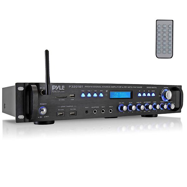 Pyle Pro Audio Hybrid Amplifier Receiver, 3000W, Bluetooth, USB/SD/FM ...