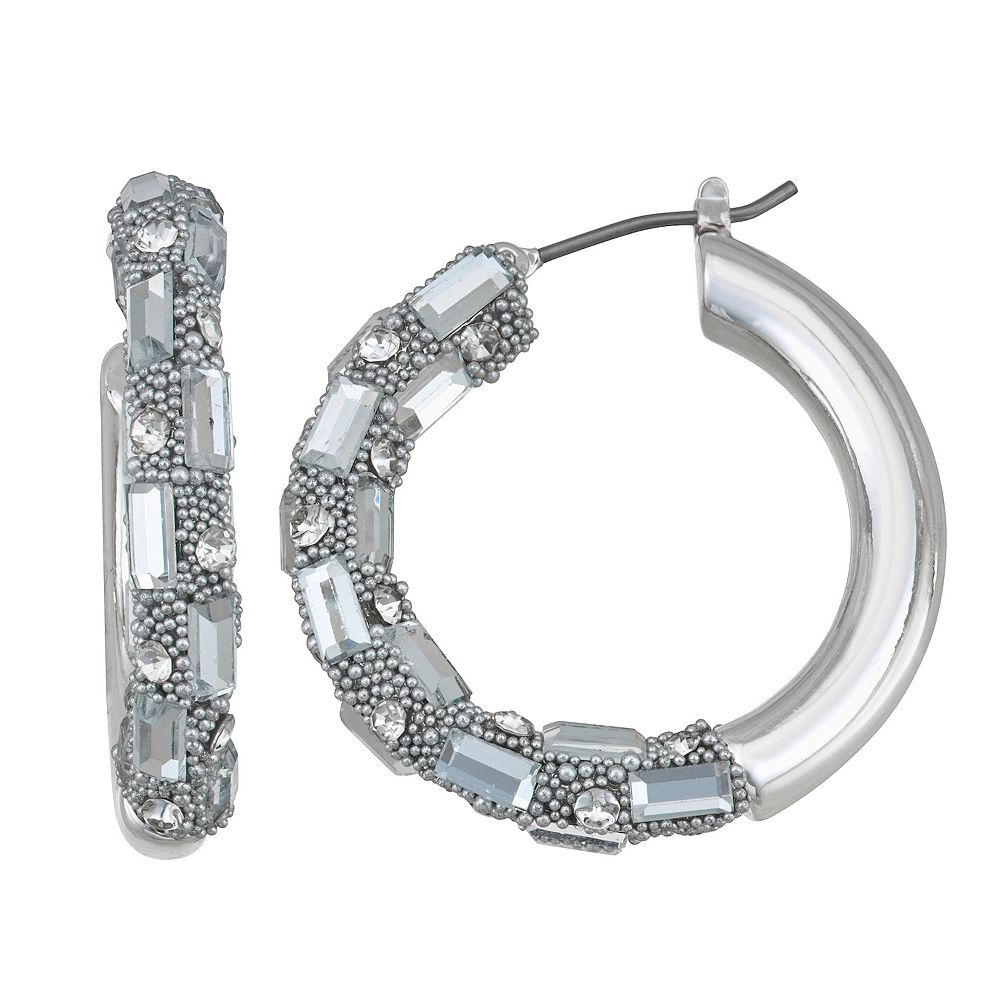 Nine West Crystal Click-It Hoop Earrings