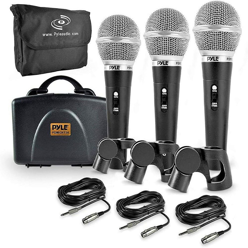 Pyle Dynamic Microphone Kit - Set of 3 Professional Handheld Mics with ...