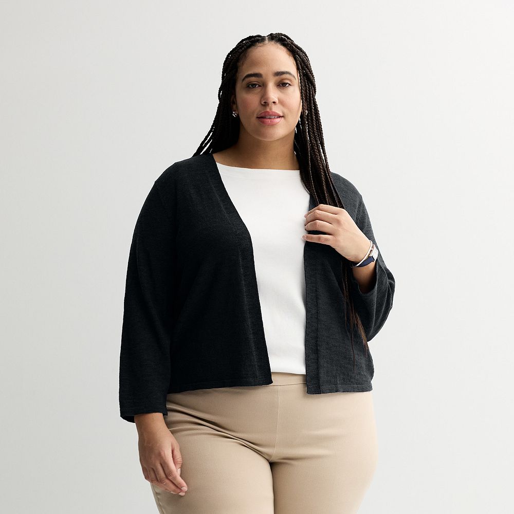 Plus Size Croft & Barrow® Open-Front Three-Quarter Sleeve Cardigan