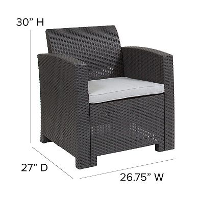 Flash Furniture Faux Rattan Chair with All-Weather Cushion