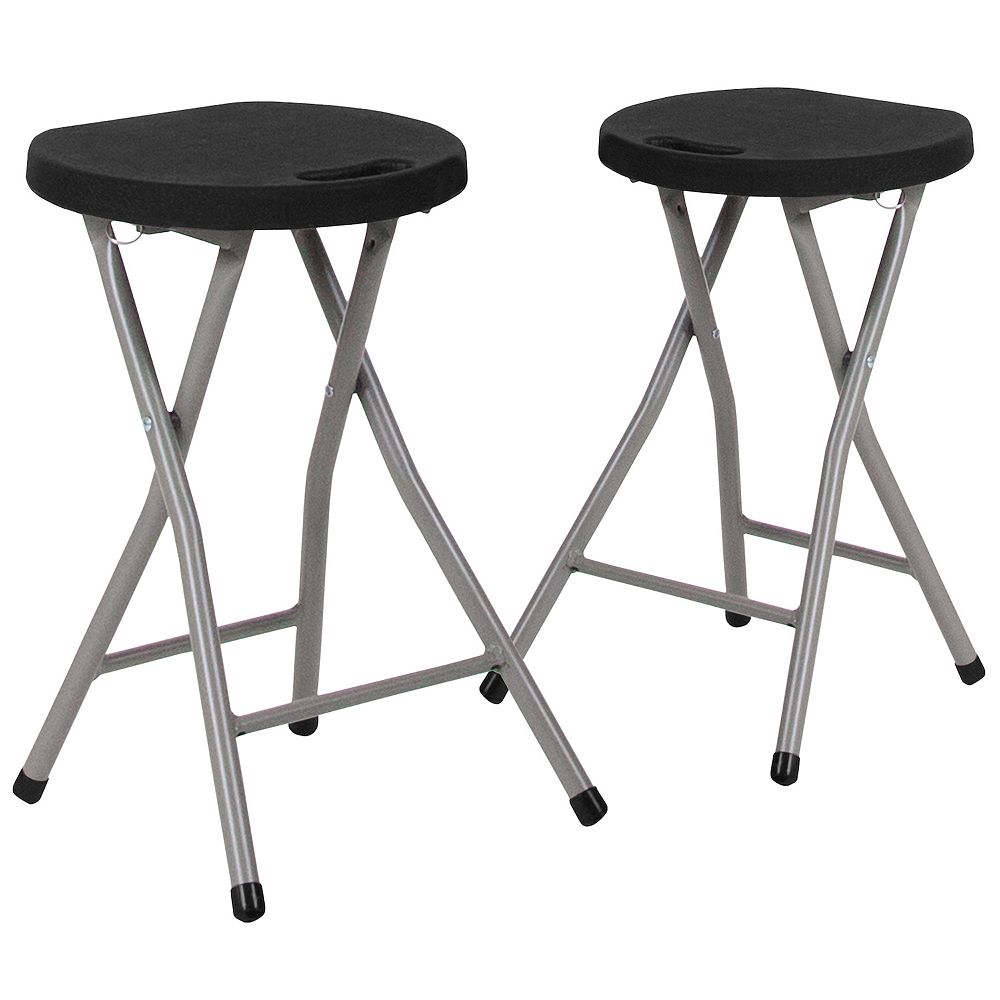 Flash Furniture 2 Pack Foldable Stool with Plastic Seat and Titanium ...