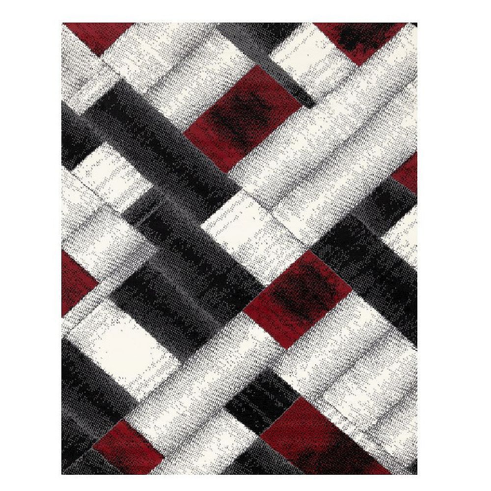 Functional Style Grey Red Block Pattern Rug, 4'7" x 6'7"