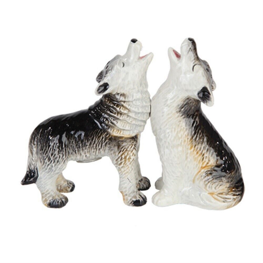 Howling Wolves Magnetic Ceramic Salt and Pepper Shakers Set 3.75 inch