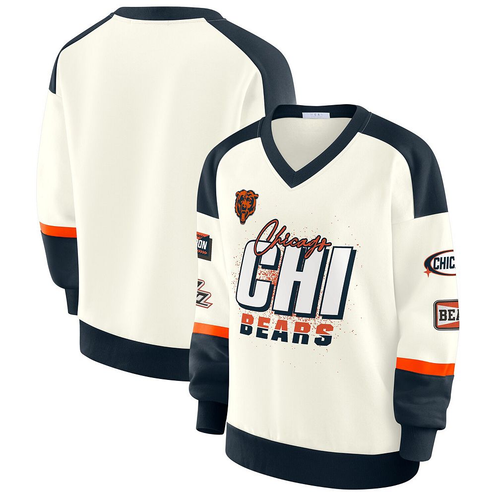 Women's WEAR by Erin Andrews Cream Chicago Bears Racing Crew V-Neck ...