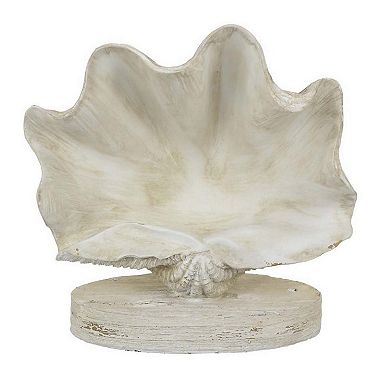 Seashell Home Decor, Antique Style Table Display, White Resin 11 Inch