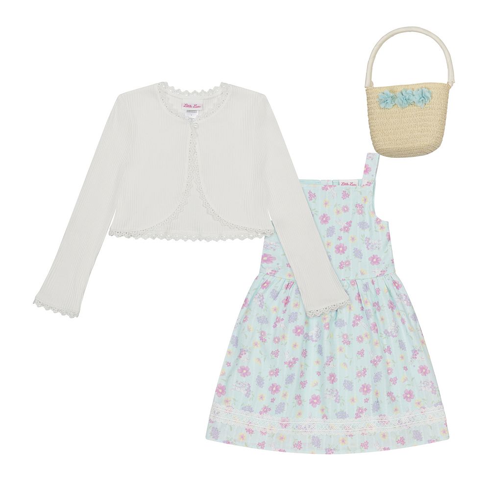 Girls 4-6x Little Lass 3-Piece Floral Dress, Cardigan & Bag Set