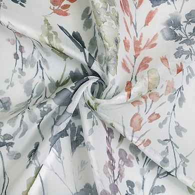 100% Polyester Audrey Sheer Grommet Floral Faux Linen Curtain Panel