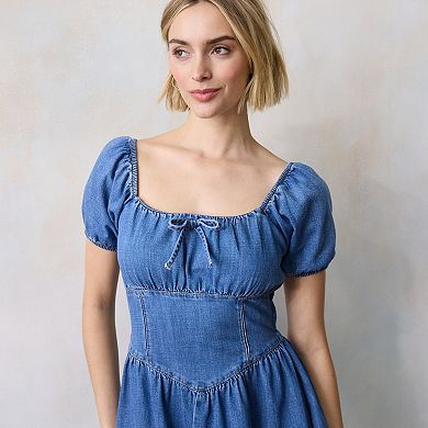 Women's LC Lauren Conrad Denim V-Yoke Puff Sleeve Corset Midi Dress