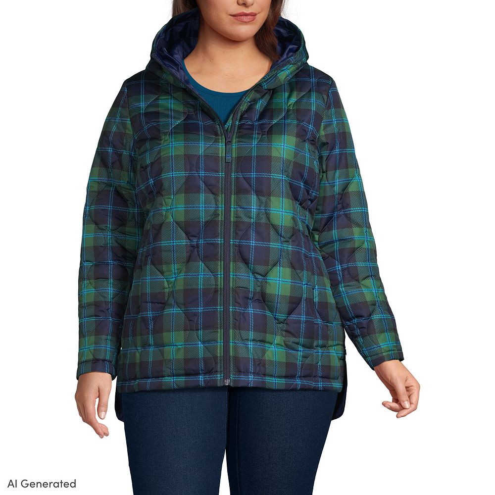 Plus Size Lands' End Print Feather Free Onion Quilted Insulated Jacket