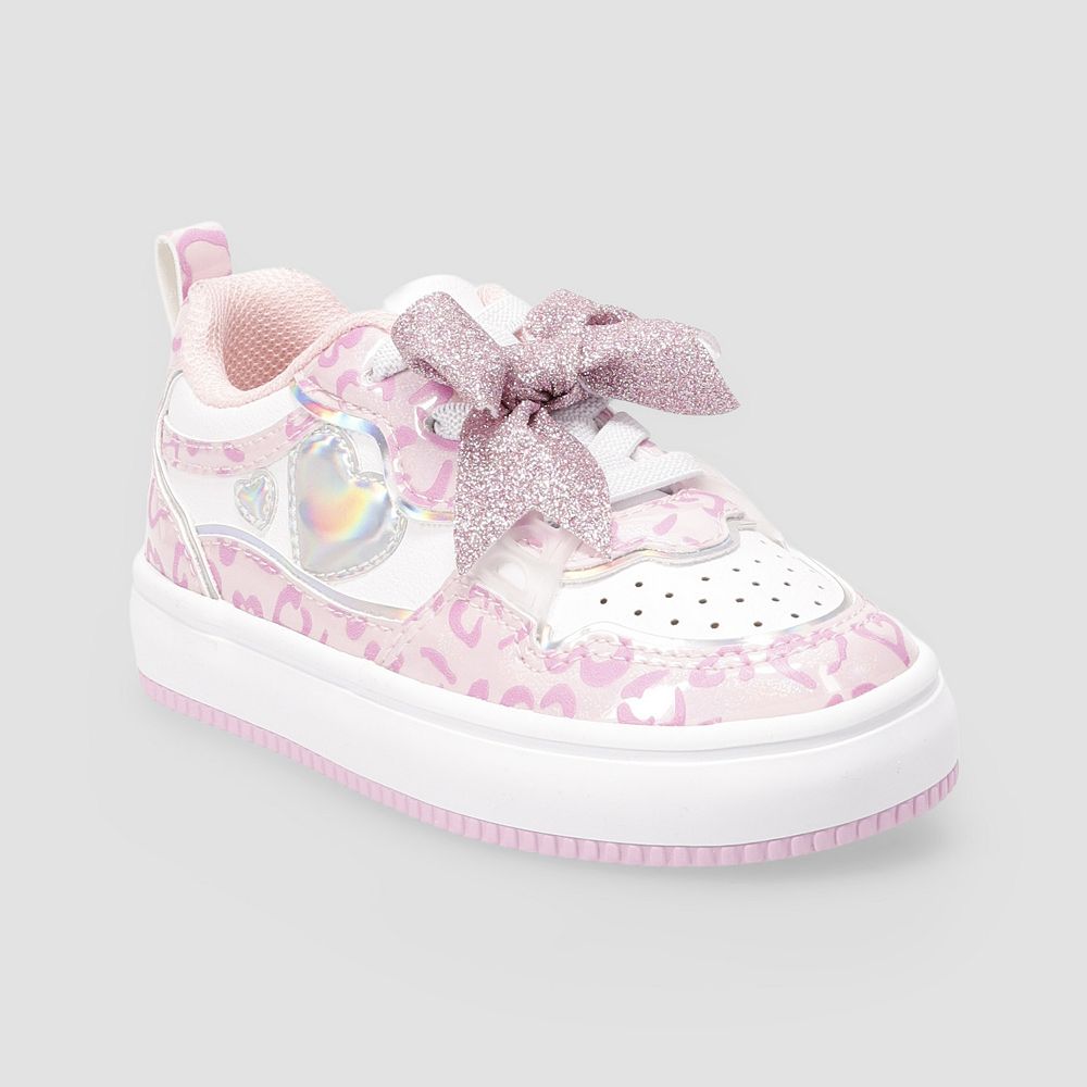 Toddler Girls Cheetah Print Lace-Up Sneakers With Bow Accent