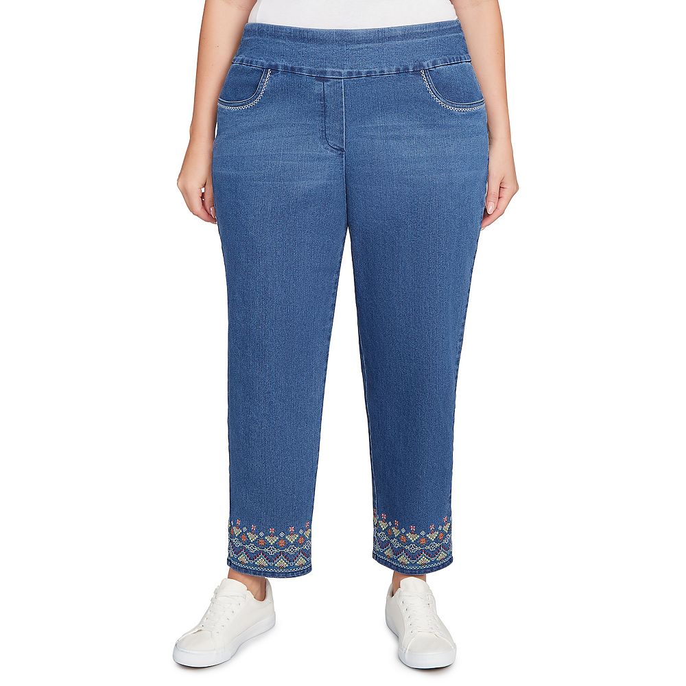 Plus Size Alfred Dunner Super Stretch Geometric Denim Ankle Pants