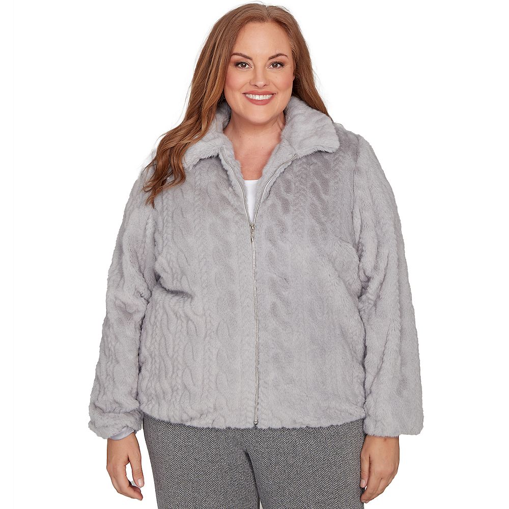 Plus Size Alfred Dunner Sculpted Faux Fur Zip Up Jacket