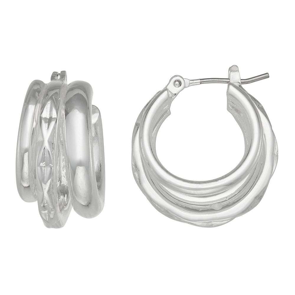 Nine West Silver Tone Layered Hoop Clip-On Earrings